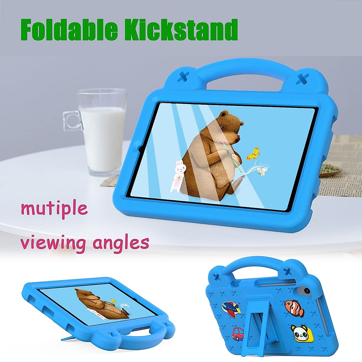 Tading for TCL Tab 8 LE Case for Kids, Children Friendly DIY Cartoon EVA Foam Protective Handle Stand Cover for TCL Tab 8 LE (Model: 9137W)/ TCL Tab 8 WiFi (Model: 9132X) - Light Blue