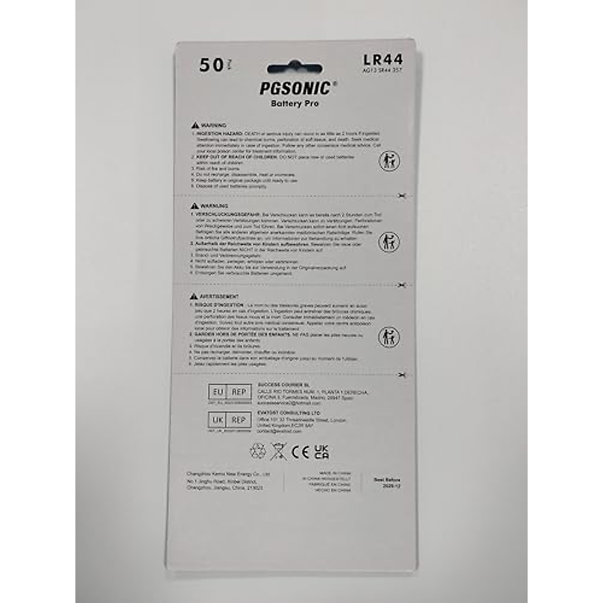 PGSONIC 50 Pack LR44 Batteries, 1.5 Volt Alkaline Button Cell Batteries with Long Lasting Power