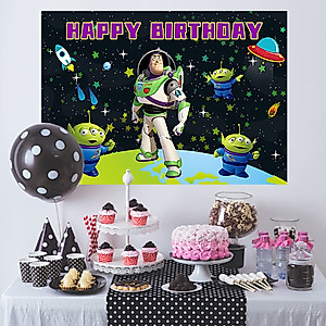 Cartoon Buzz Lightyear Backdrop for Party Supplies 5x3ft Outspace Photo Backgrounds Buzz Lightyear Theme Baby Shower Banner for Cake Table Decoration Green