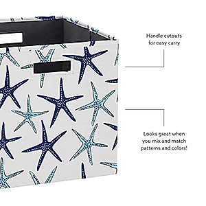 Linon White and Blue Starfish Print-Set of 2 Dawes Storage Bins