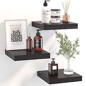 Fixwal Floating Shelves for Wall, Small Black Shelves Wall Mounted Shelf for Bathroom, Living Room, Bedroom, Kitchen Decor (Set of 3, 8x8)