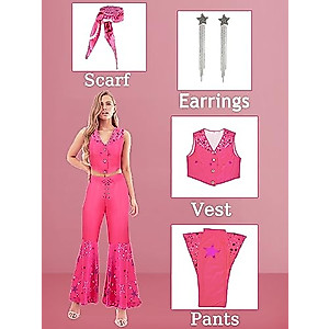 Girls Cowgirl Costume Kids 70s 80s Hippie Disco Cowboy Outfits Halloween Costume Western Looks Cosplay CA010L