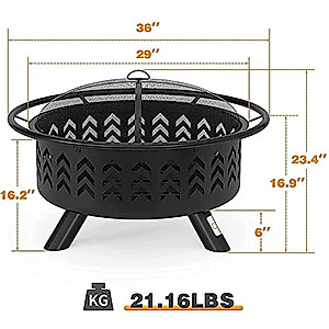 LEAYAN Garden Fire Pit Grill Bowl Grill Barbecue Rack Thicken Fire Pit,36" Large Wood Burning Fire Pit with Spark Screen Poker & Waterproof Cover Outdoor Fire Pit for Bonfire Party BBQ Heating