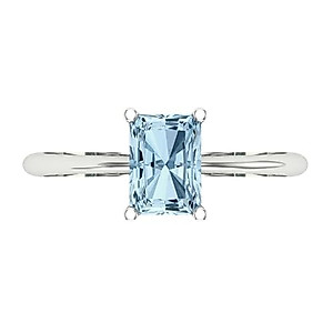 Clara Pucci 1.0 ct Radiant Cut Solitaire Aquamarine Blue Simulated Diamond Bridal Designer Anniversary Engagement Ring 14k White Gold
