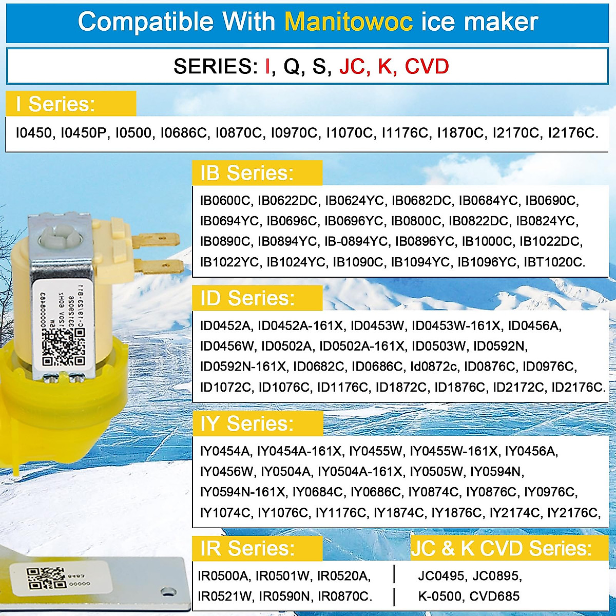 000009123 IH9123 33129026 water inlet valve assembly for manitowoc ice machines, 120V 60Hz 5W fits for I, IB, S, SD, JC, QR, SD and K Series ice machines parts