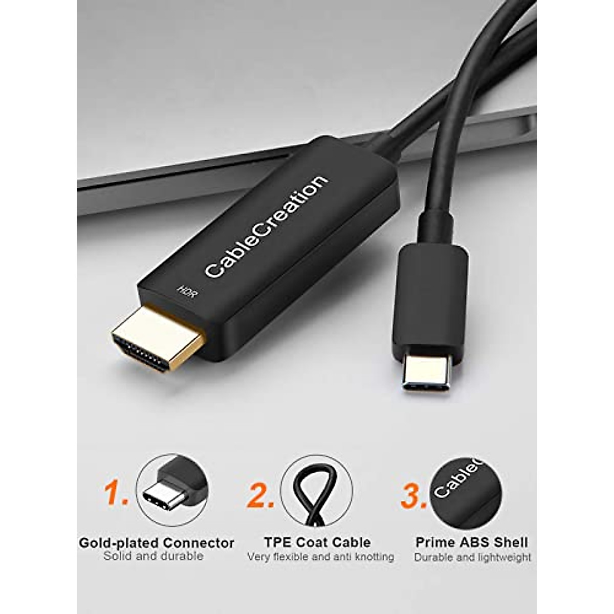 CableCreation USB C to HDMI Cable 4K@60Hz HDR, 6FT USB C to HDMI Cord, Compatible with MacBook Pro 2020, iPad Pro 2020, Surface Book 2, S20, S10 to TV, Projector, Monitor, Black
