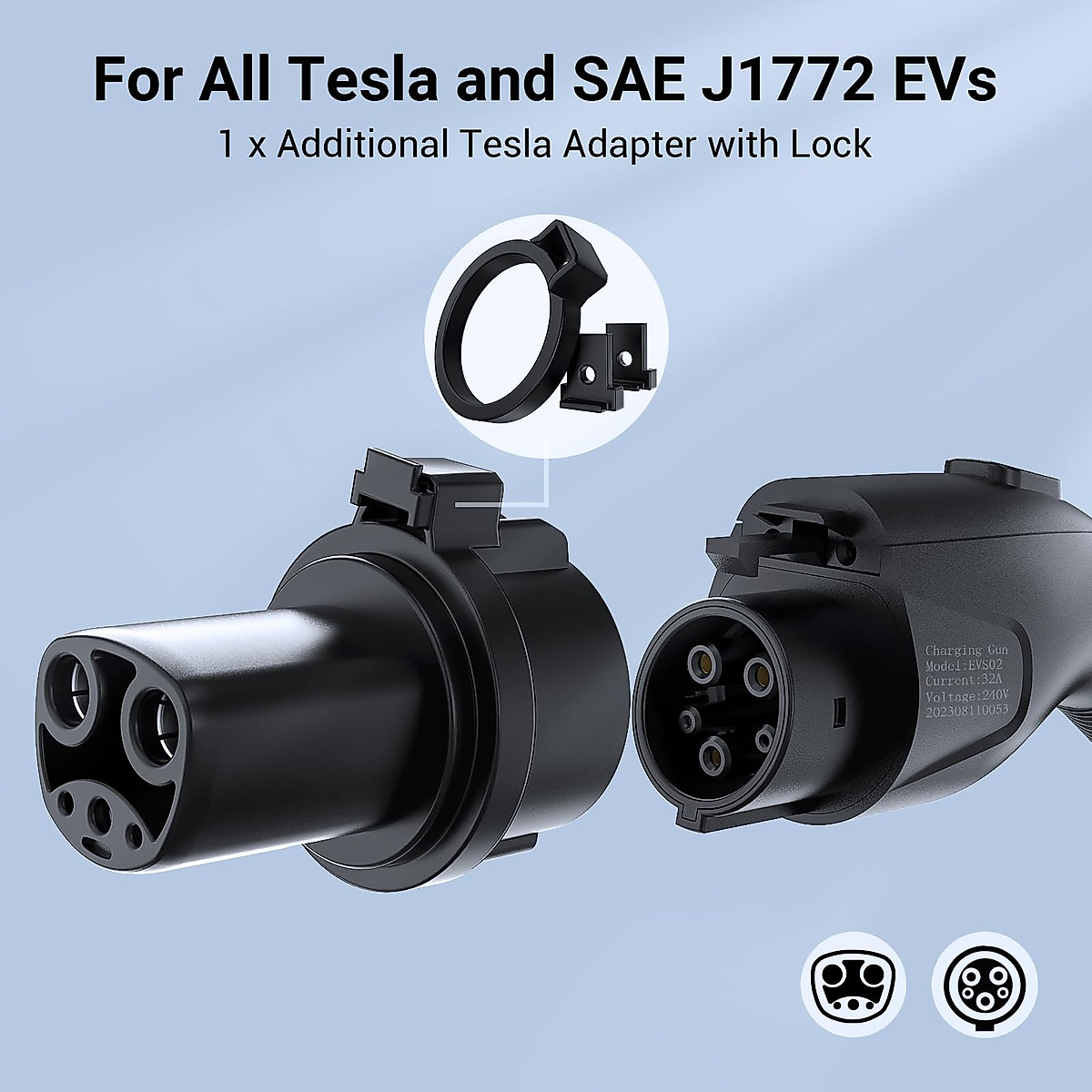 Tera Electric Vehicle Charger for J1772: Tesla EV Level 1 & 2 Portable 32A 8A 110V 240V Wall Connector Dual Use ETL NEMA 14-50 & 5-15 Wi-Fi Enabled 25FT Cable with Holder P01