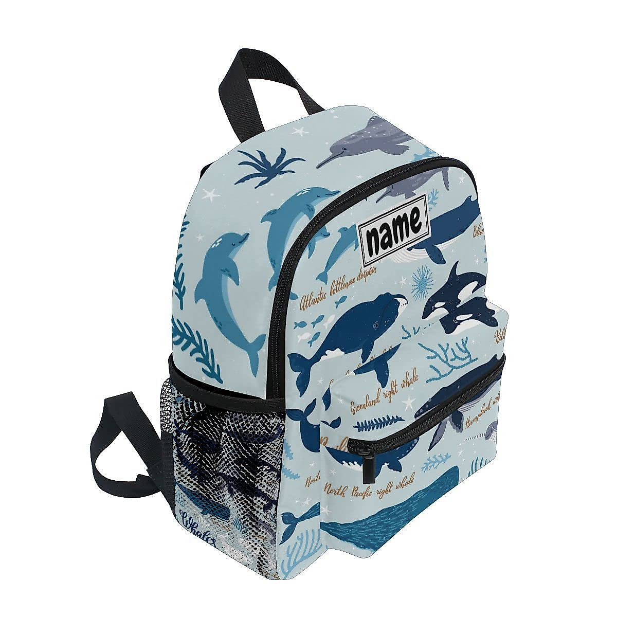 Glaphy Custom Kid's Name Backpack, Ocean Whales Toddler Backpack for Daycare Travel Personalized Name Preschool Bookbag for Boys Girls