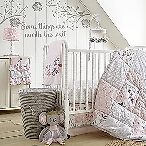 Levtex Baby - Elise Table Lamp and Shade - Spindle Base with Pink Rosette Shade Lamp - Nursery Accessories - Measurements: 22 in. high and 6 in. Diameter