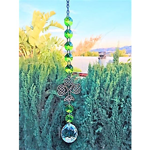 Mystic Celt Treasures- IRISH SHAMROCK SUNCATCHER -12" Irish Suncatcher, USA Handmade, Gift Wrapped, Irish, Shamrock, Ireland, Hearts, Emerald, Clover, Gift