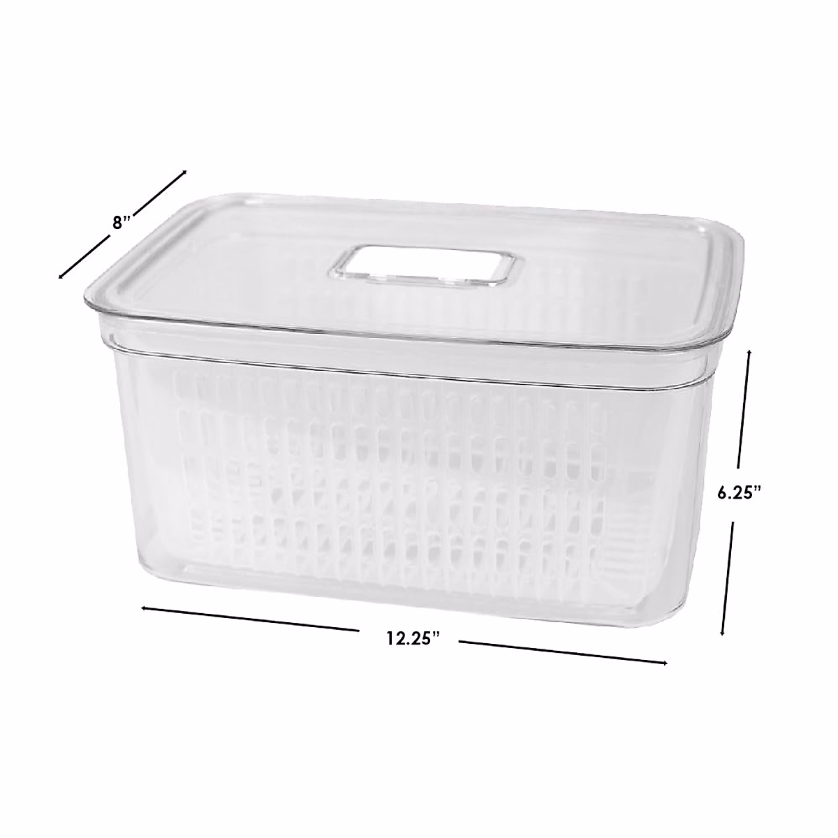 Home Basics Fruit and Vegetable Fridge Storage Container Large Produce Saver with Lid and Removable Colander