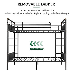 Jocoevol Bunk Bed Twin Over Twin, Industrial Bunkbeds with Ladder and High Guardrail, Twin Size Convertible Metal Bunk Beds for School, Bedroom (Black)