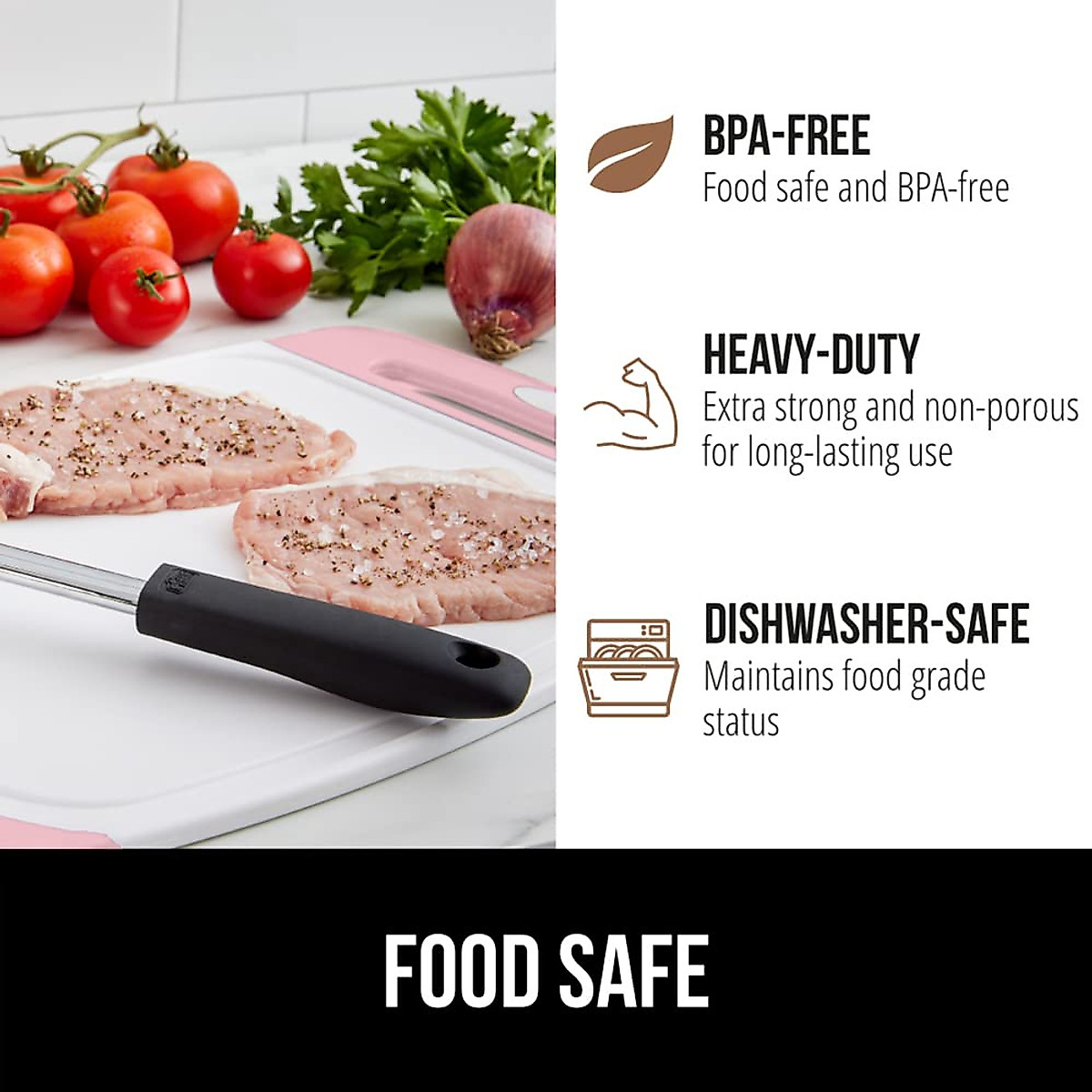 The Original GORILLA GRIP Oversized 100% BPA Free Reversible Durable Kitchen Cutting Board Set of 3, Juice Grooves, Dishwasher Safe, Easy Grip Handle Border, Food Chopping Boards, Cooking, White Pink