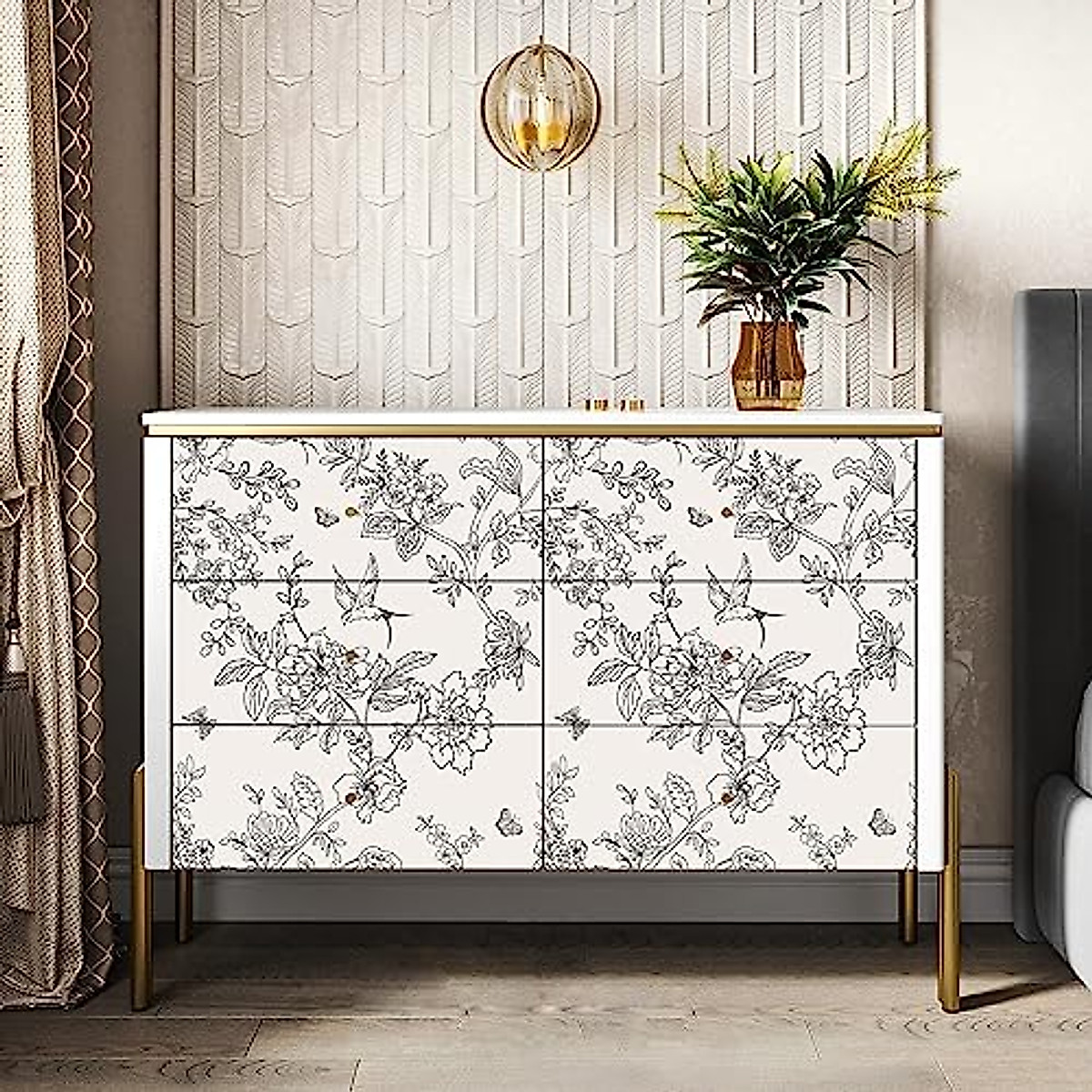 Black and White Floral Wallpaper Peel and Stick Wallpaper Floral Contact Paper 17.7 inch×118.1 inch Floral Removable Self Adhesive Wallpaper Flowers Birds Decorative Wallpaper for Cabinets Walls