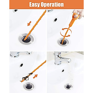 LONGGUI 25inch Hair Drain Clog Remover Tool(6pcs), 24inch Drain Cleaner Sticks To Drain Hair Clog For Remover (1pcs), Drain Hair Remover Tool For Sewer, Toilet, Kitchen Sink, Bathroom Tub,(6+1)