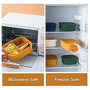 YFBXG Bento Lunch Box Container, Reusable Silicone Bento Lunch Container,Leak-Proof 3 Compartment Bento Box for Adult & kids, Microwave Safe (Green)