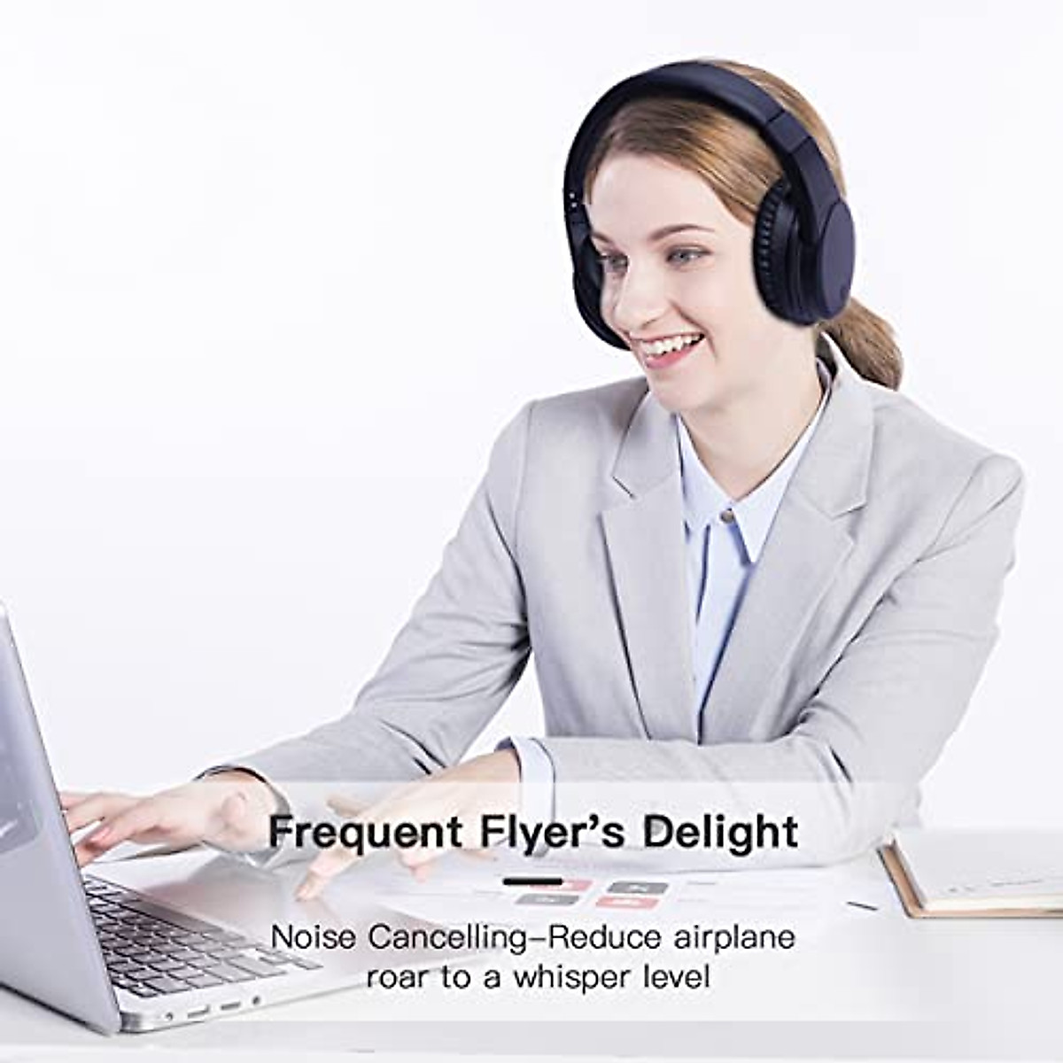 Olyre Wireless Bluetooth Headphones Over Ear with Microphone, 30H Playtime Hi-Fi Stereo Audio with Soft Protein Earmuffs for Travel Home Office Black
