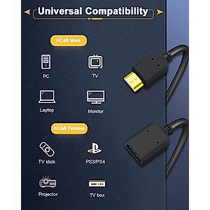 EXTRACTME HDMI Extension Cable, 2-Pack High Speed HDMI Male to Female Extender Adapter Converter Support 4K 3D for Google Chrome Cast, Roku Stick, TV Stick, HDTV, PS3/4, Xbox360, Laptop and PC