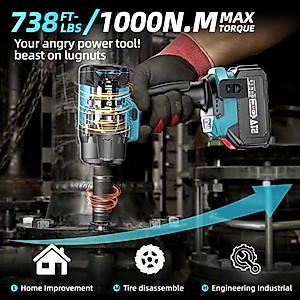 Uaoaii 1000N.m(738ft-lbs) Cordless Impact Wrench High Torque, Battery 1/2 Impact Gun w/ 2X 4.0Ah Batteries, Fast Charger, 5 Sockets & Storage Box, Electric Impact Wrench for Truck RV Mower, IW800