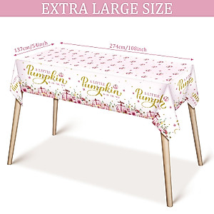WovWeave 3 Pcs Pink Pumpkin Tablecloths Little Pumpkin Baby Shower Party Tablecloth Thanksgiving Pumpkin Plastic Tablecloth Fall Disposable Table Cover for Birthday Party Supplies Table Decorations