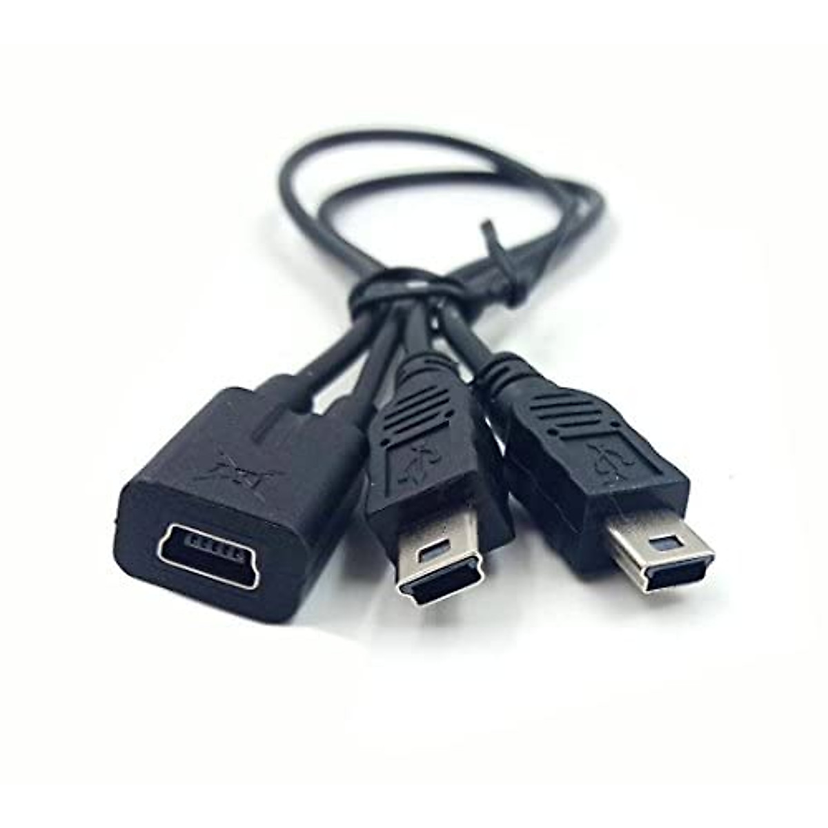 Mini USB 1 to 2 Y Splitter Cable, Haokiang 1Ft/30cm Injection Molding USB 2.0 Mini 5-Pin Female to Double 2 Male Converter High Speed Charging Cable Cord (Mini F/2M)