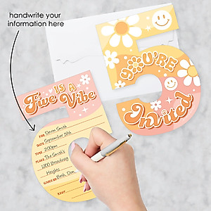Big Dot of Happiness Five is a Vibe - Shaped Fill-In Invitations - Boho Hippie Fifth Birthday Party Invitation Cards with Envelopes - Set of 12