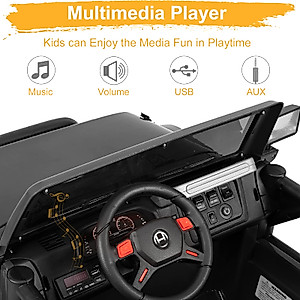 JOYMOR 2 Seat Ride on Truck, 12V Kids Electric Battery Powered Car with Remote Control, Motorized Toddler Vehicles Truck Toy, Adjustable Speeds, MP3 Player, LED, Horn (Two seat, Black)