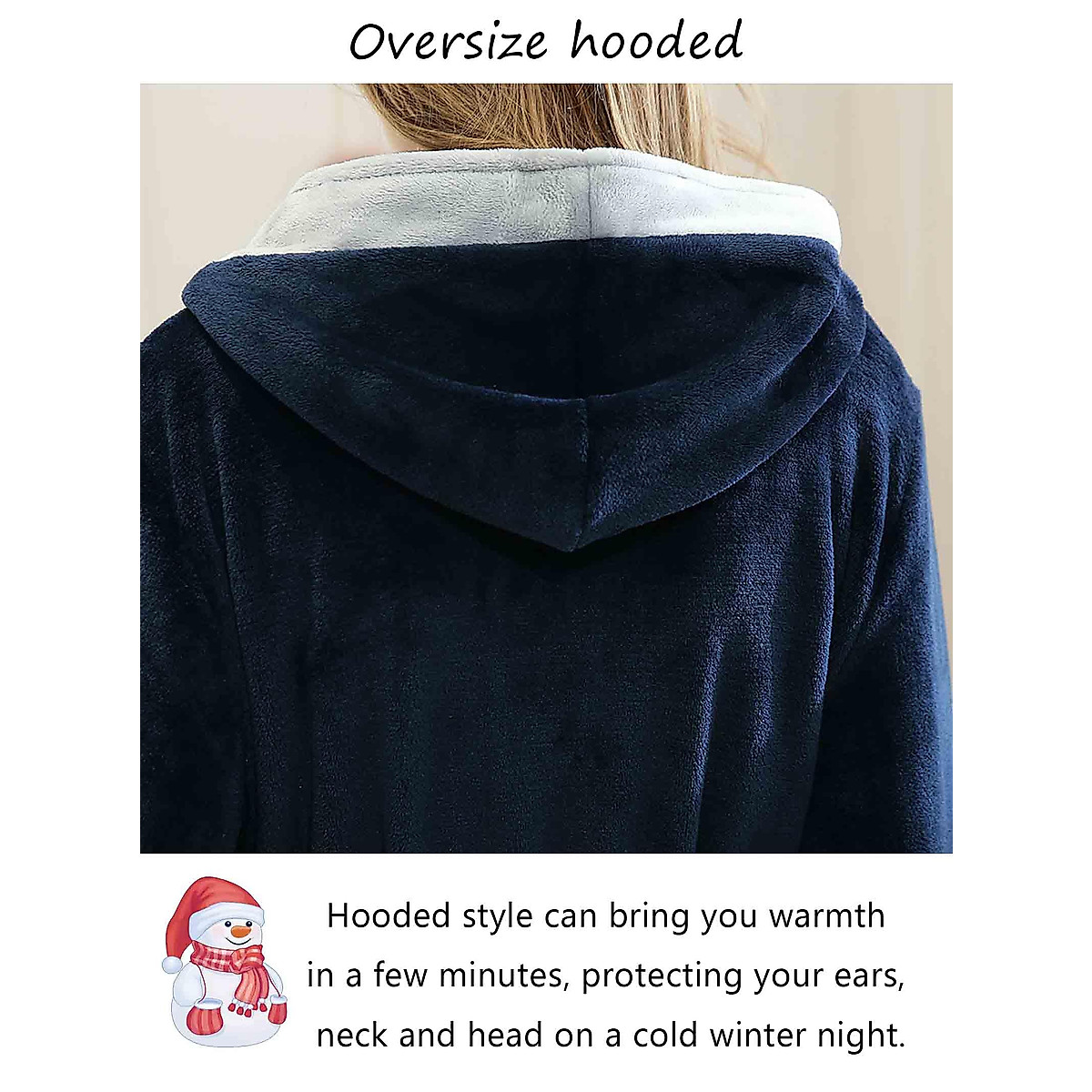 Artfasion Women Robes Long Soft Hooded Bathrobes Sleepwear Winter Warm Ladies Housecoat Gift Robe
