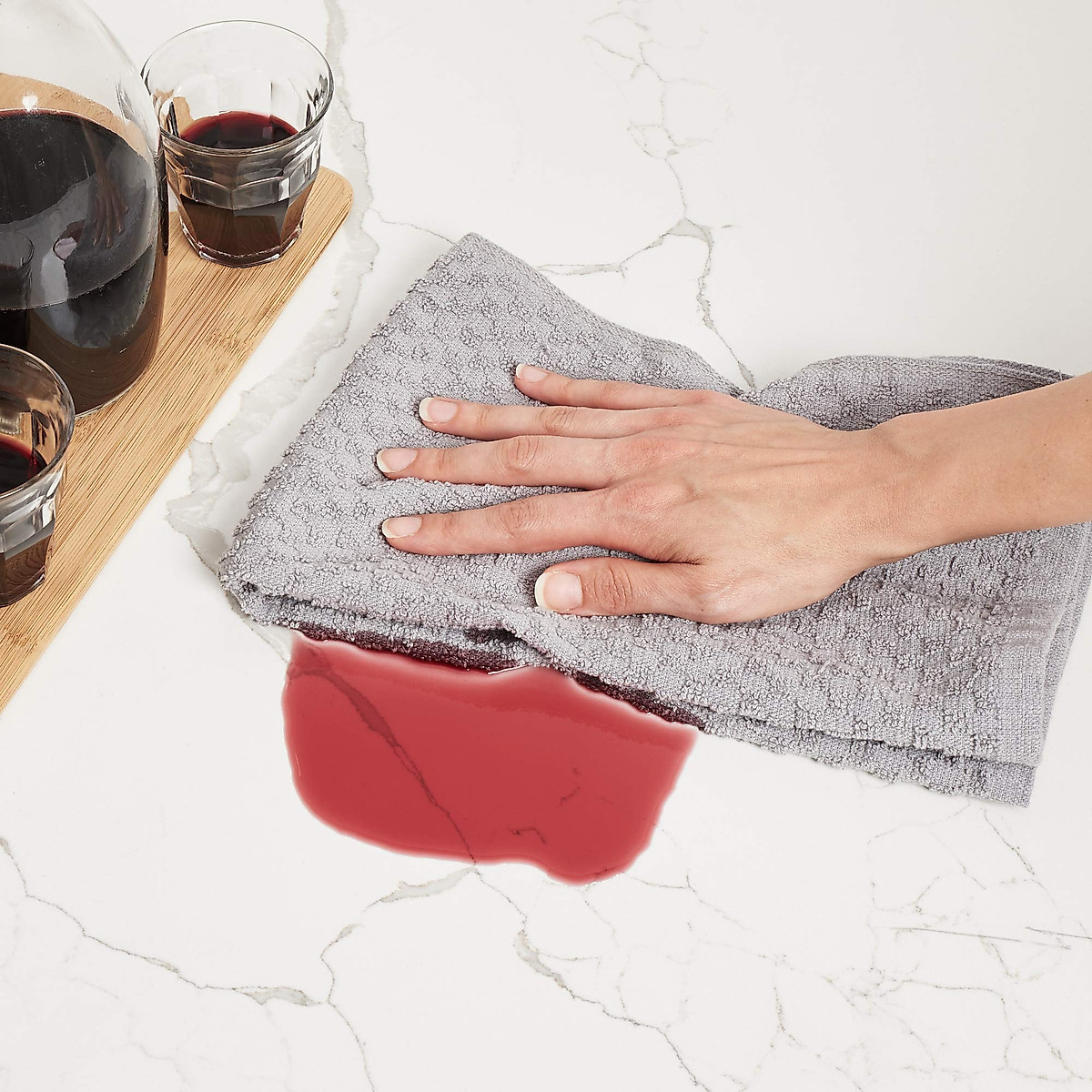 Kitchen Towels - Dish Towels and Dish Cloths - Hand Towel and Dishcloths Sets - 100% Soft Ring Spun Combed Cotton - Great for Cooking in Kitchen or Household Cleaning - Size 15" x 25" (Grey, 12)