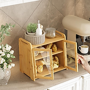 AMBIRD Bamboo Bread Box keep The Bread Fresh For Kitchen Counter-Large Capacity Wooden Bread Storage Container Farmhouse Bread Box with Window Bread Holder