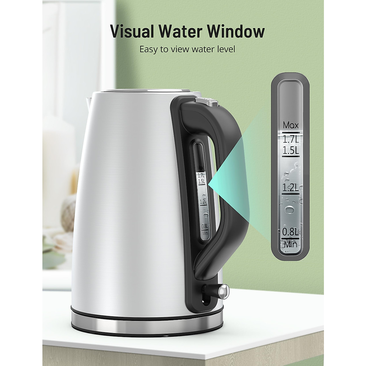 Electric Kettle, Paris Rhone 1.7L Electric Kettles for Boiling Water, Stainless Steel Hot Water Boiler Heater, BPA-Free, Auto Shutoff, Boil-Dry Protection, LED Indicator, Coffee and Tea, Silver