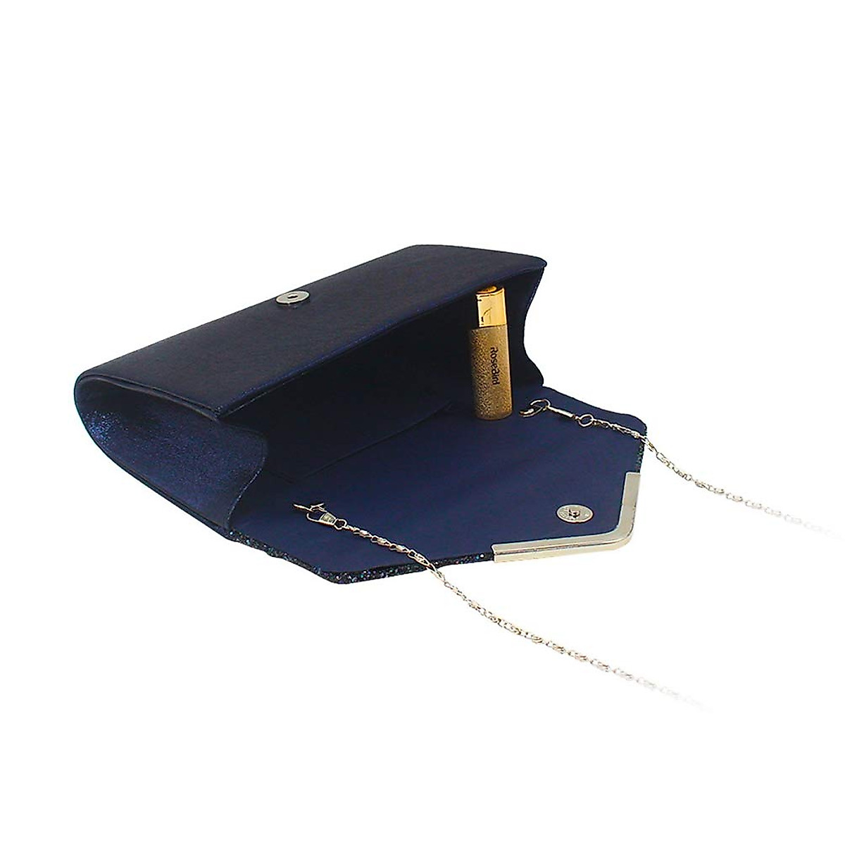 ZIUMUDY Women's Sparkle Evening Bags Envelope Clutches Shoulder Chain Handbag Bridal Wedding Purse (Navy Blue)