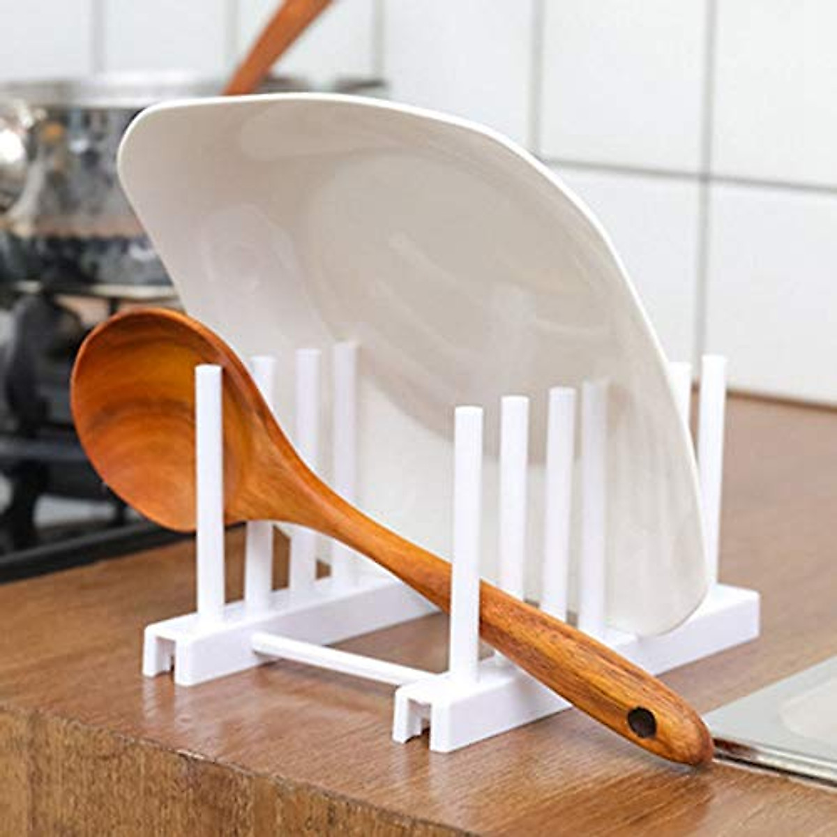 XJJZS Kitchen Organizer Pot Lid Rack Stainless Steel Spoon Holder Pot Lid Shelf Cooking Dish Rack Pan Cover Stand Kitchen Accessories (Color : C)