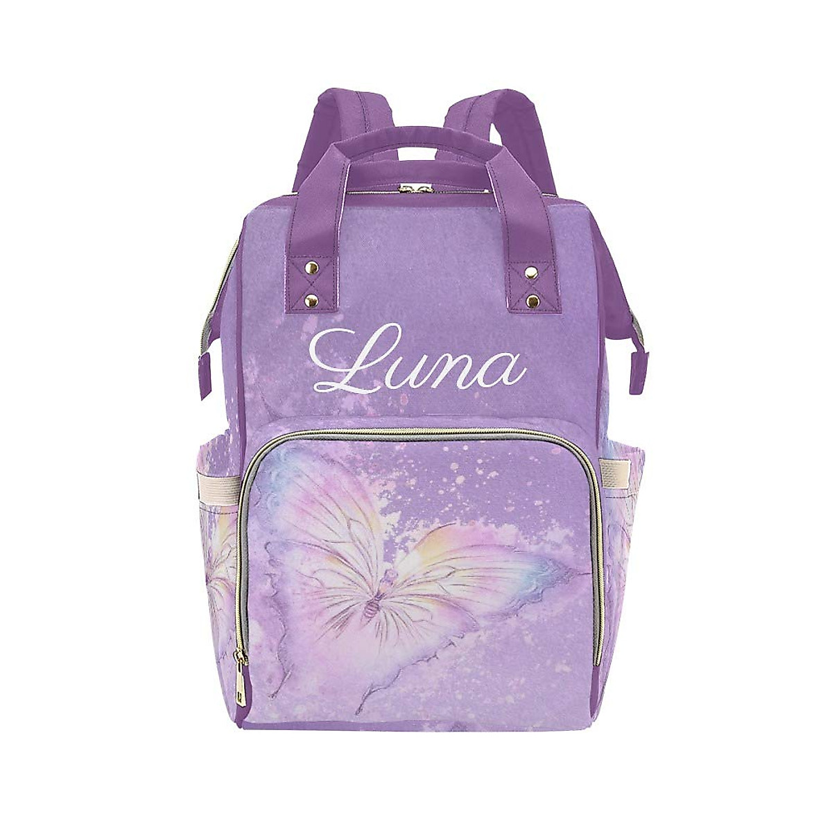 Personalized Watercolor Butterfly Purple Diaper Bag Backpack Name Custom Mommy Baby Bags Travel Daypack for Mom Gifts