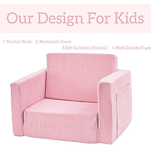 Kids Folding Sofa Chair Couch Foam Filled Lounge Toddler Chair Couch Cuddly Corduroy Comfy Bean Bag Chair Couch for Boys and Girls Pink 1-4T
