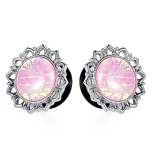 TBOSEN 1Pairs Pink Flower Style Ear Gauges Stainless Steel Ear Tunnel Plugs Ear Gauges Expanders Body Piercing Gauges 2g-5/8'' in 6mm-16mm