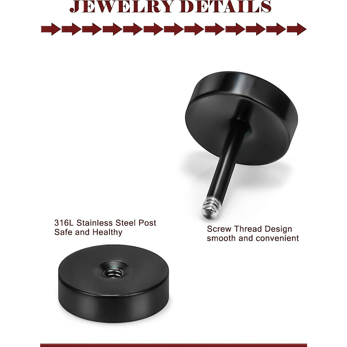 Prjndjw 12 Pairs 20G 18G Surgical Steel Flat Top Stud Earrings Set for Women Men Helix Tragus Barbell Stud Earrings Piercing Jewelry Mix Sizes 3mm 4mm 5mm 6mm 7mm 8mm Black