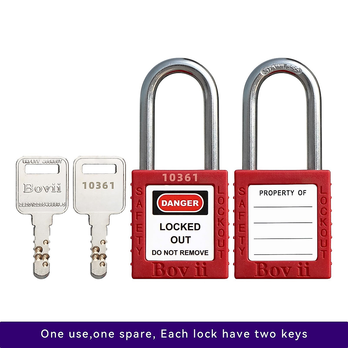 Boviisky Lockout Tagout Kit with Red Safety Padlocks, Hasps Set, Loto Tags, Bag, Electrical Lock Out Tag Out Kits, Keyed Different, 2 Keys Per Locks