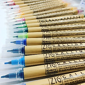 Kuretake Zig Calligraphy 2 Dual Tip Markers 24 Colors Set, 2mm, 3.5mm, Square Tips, AP-Certified, No Mess, Photo-Safe, Acid Free, Lightfast, Odourless, Xylene Freeing, for Beginners, Made in Japan