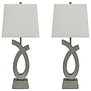 Signature Design by Ashley Amayeta Modern 28" Art Sculptured Design Table Lamp, 2 Count, Silver