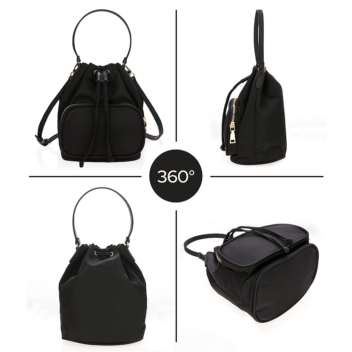 1071 Nylon Roomy Crossbody Bucket Bags Water Proof Purses Wristlet Handbags