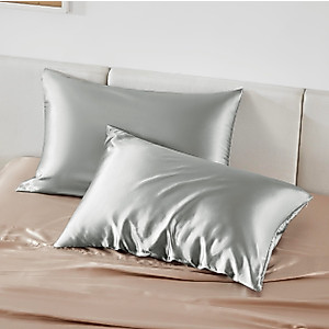 Bedsure Satin Pillowcase for Hair and Skin - Grey Zipper King Size Pillow Cases Set of 2, Similar to Silk Pillow Cases, Silky & Soft, Gifts for Women Men, 20x36 Inches