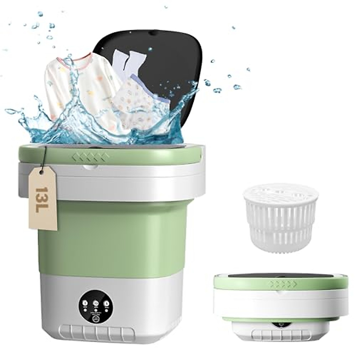 13L Portable Washing Machine, Mini Portable Washer with Spin Dryer, 3 Modes Deep Cleaning for Baby Clothes Socks Underwear or Small Items, small Washing Machine suitable for Apartment,RV Travel Green