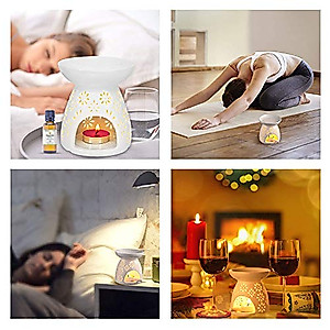 HwaGui - Ceramic Tea Light Holder & Wax Warmer Set of 2, Aromatherapy Essential Oil Burner, Great Decoration for Living Room, Balcony, Patio, Porch and Garden