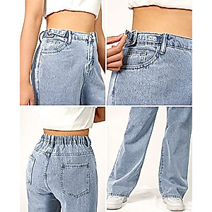 SANGTREE Girls Wide Leg Jeans Elastic Waist Denim Pants Baggy Jeans for Girls, Light Blue, 13-14 Years = Tag 170