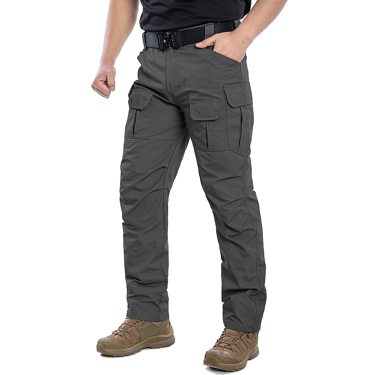 NAVEKULL Men's Outdoor Tactical Pants Rip Stop Lightweight Waterproof Military Combat Cargo Work Hiking Pants Dark Grey