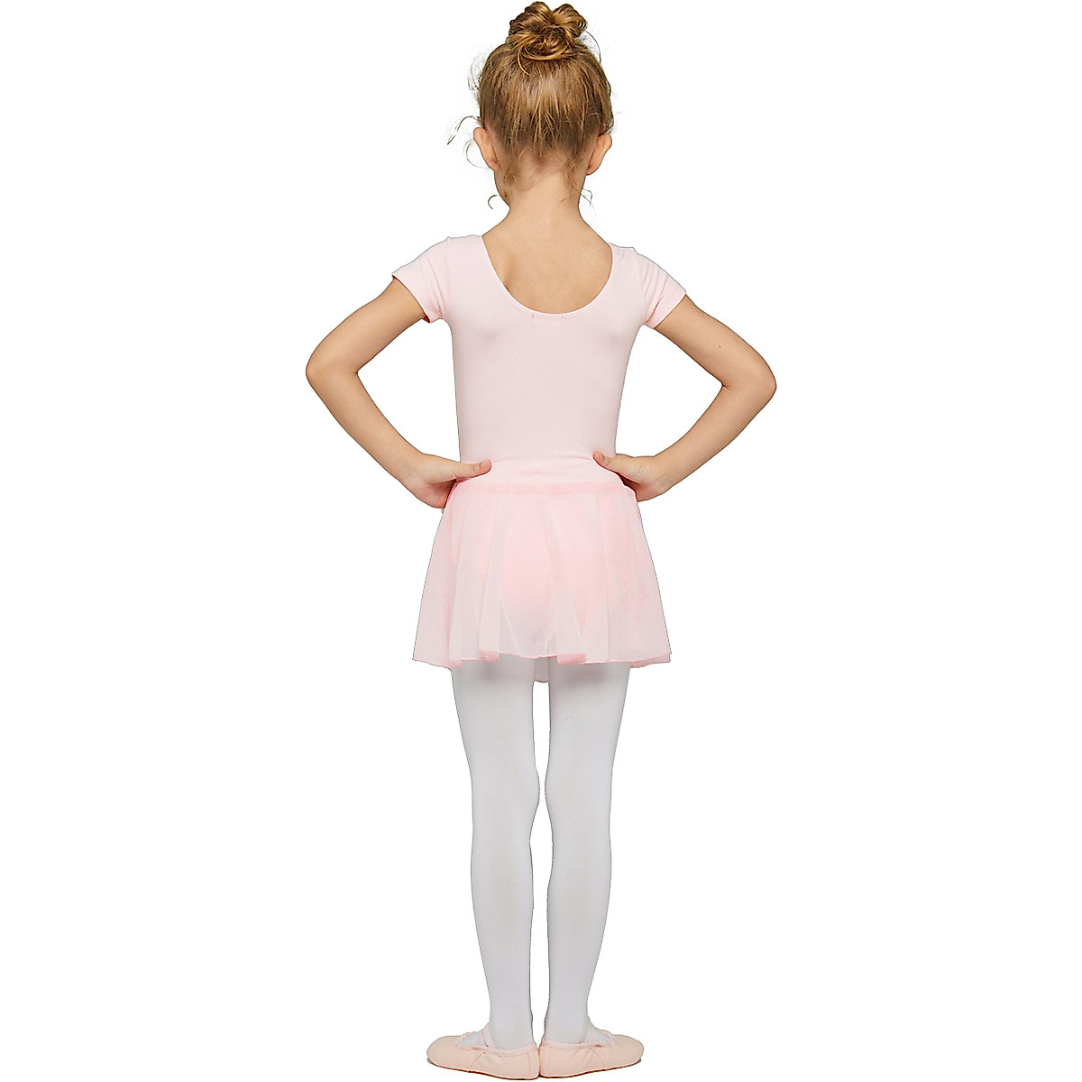 MdnMd Kids Girls Classic Ballet Dance Leotard with Tutu Skirt Dress Costume (Ballet Pink, Age 10-12)