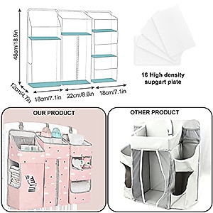 TOCKONIMN Hanging Diaper Caddy Organizer for Baby Crib - 3-in-1 Diaper Stacker for Changing Table Nursery Organization Storage Holder for Baby Essentials Attachment Portable Combining Clothing (Pink)