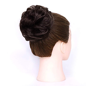 Messy Bun Hair Extension for Women,Curly Wavy Synthetic Hairpieces,Ash Blonde Chignon,Thick Natural Hair Accessories Ponytail Scrunchies Updo(22-613#,2Pcs)