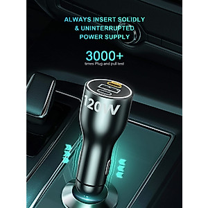 120W USB C Car Charger All-Metal PD3.0 100W/20W+18W 3 Ports Car Laptop Charger Compatible with MacBook,iPhone 15/14/13,Samsung Galaxy S23/22,Google Pixel 7/6(Comes with 100W C-C/20W C-L 3.3FT Cable)